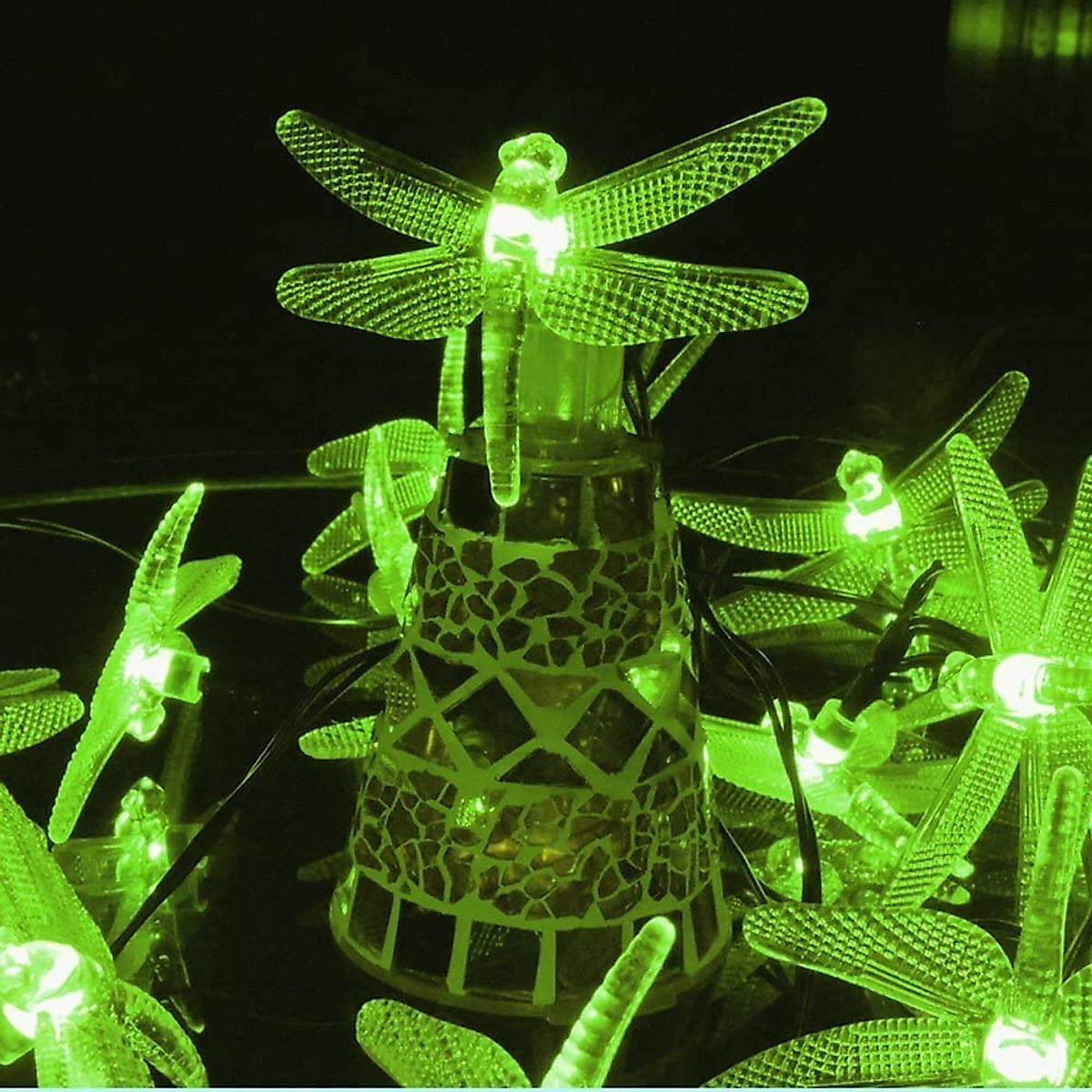 AMZSTAR Solar Powered String Lights Waterproof,19.7ft 8 Modes 30LED Dragonfly Fairy Lights Decorative Lighting for Indoor/Outdoor Home Garden Lawn Fence Patio Party (Green)