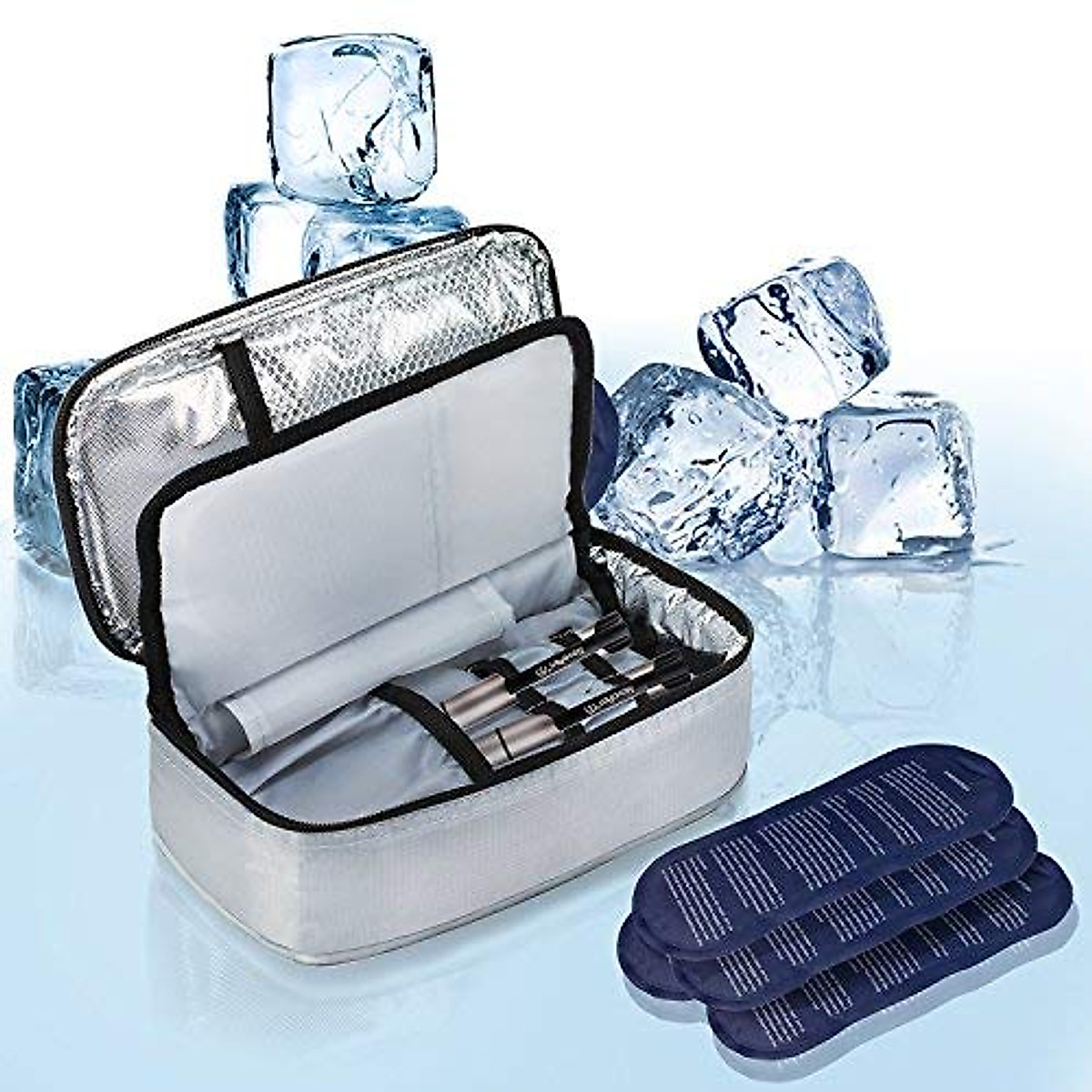 ALLCAMP Insulin Cooler Travel Case with 4 Ice Pack and Insulation Liner for Diabetic Organize Medication (9X 4.72x 3.14 inches)