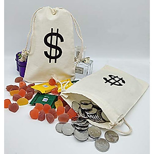 Sanrich 20 Pack Money Bags Drawstring Pouches Goody Bag 4.3 x 6.6 inches Canvas Dollar Favor Bags For Themed Birthday Party