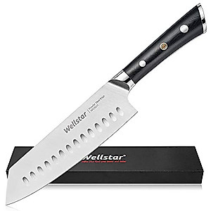 WELLSTAR Kiritsuke Chef Knife, 7 in Vegetable Meat Kitchen Knife with Razor Sharp Powder Steel Edge and Rust-resistant 304 Stainless Steel Blade Infused with Copper and Military Grade G10 Handle
