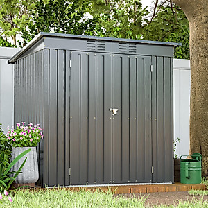 Large Metal Outdoor Storage Shed, 6 X 4 Foot Outdoor Storage Shed, Galvanized Metal Storage Shed for Outdoor Garden Sheds, Backyard Tool Storage Shed, Lawn, Terrace Black