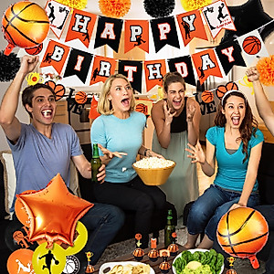 Basketball Party Decorations, Basketball Party Supplies Basketball Birthday Banner Cake Toppers Basketball Foil Balloons Basketball Birthday Decorations for Kids Teenagers Boys Girls (Basketball-01)