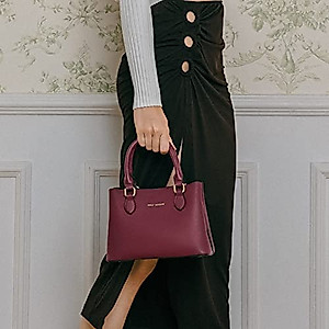 Top-Handle Handbag Leather Stitching Purse for Women Girls Crossbody Bag Tote Satchel Shoulder Bags(Wine)