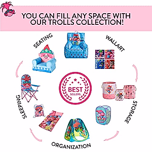 Idea Nuova Trolls Poppy 3D Bean Bag Square Pouf Ottoman, Decorative Seating for Kids, 13"x 13"x13"