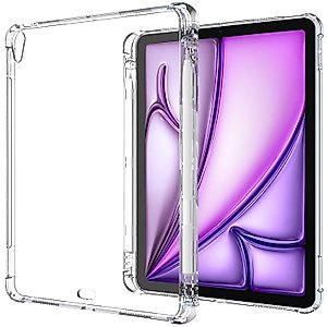 Clear TPU Case for iPad Air 11 inch 2024/ Air 5th/ 4th with Pencil Holder Shockproof, XUYICC Transparent Silicone Rubber Back Cover for iPad Air 11” 2024/Air 5th Gen 10.9" 2022 / Air 4th Gen 2020