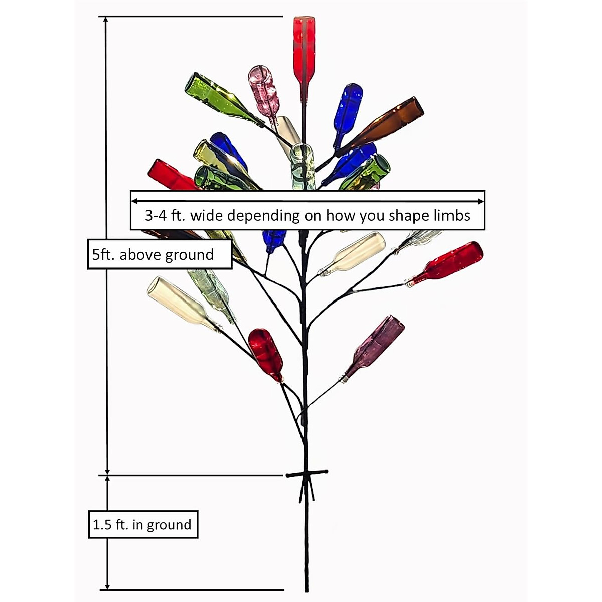 The Big Daddy Bottle Tree | Outside Yard Garden Decor | No Assembly Required | Displays 25 Bottles | 5 ft (60") Tall | Heavy Duty Welded Solid Raw Steel | Unpainted | Made in Mississippi USA