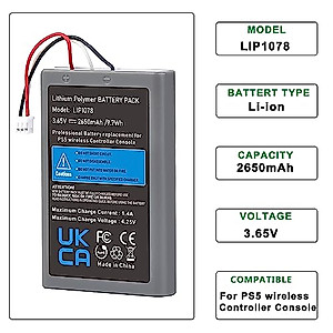 PS5 Controller Battery Replacement, 2 Pack 2650mAh Lip1708 Battery PS5 for Sony PS5 Playstation 5 DualSense CFI-ZCT1W Wireless Controller