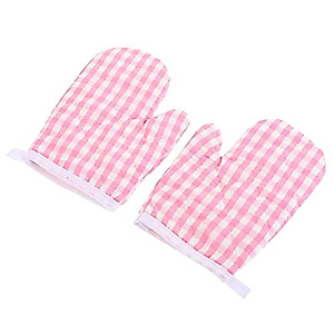YARNOW 1 Pair Kids Oven Mittens Heat Resistant Kid Oven Gloves Children Baking Mitts Kitchen Microwave Oven Gloves for Home Bakery ( Pink )