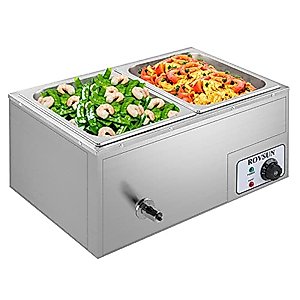 ROVSUN 21QT 2-Pan Electric Commercial Food Warmer, 110V Stainless Steel Bain Marie Buffet, 10.6 QT/Pan Stove Steam Table with Temperature Control & Lid for Parties, Catering, Restaurants