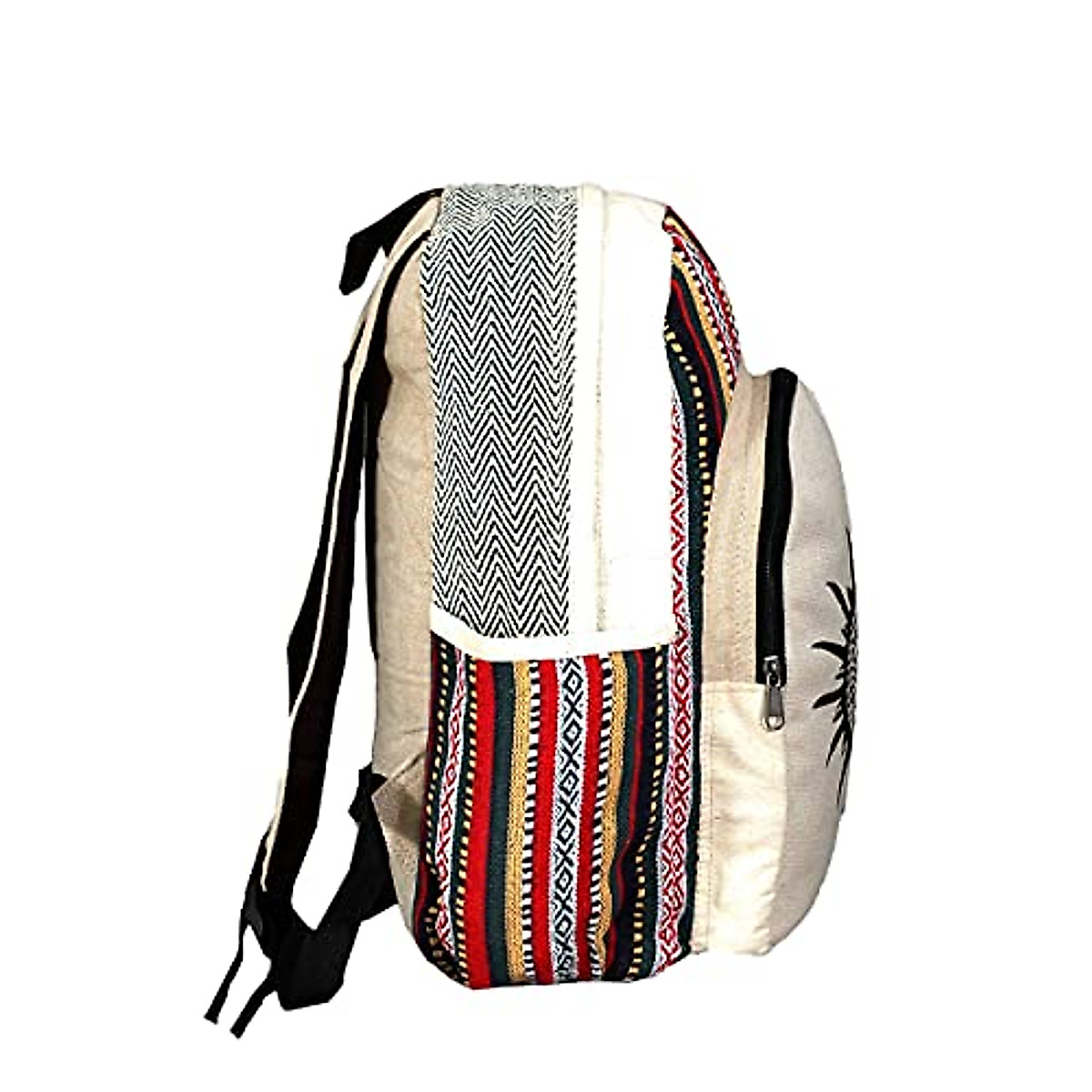 VIBRANIC Himalayan HEMP Laptop Backpack - THC Free - 13”/15” Laptop Compartment - All Natural Handmade - Multi-Pocket - Multi Stripe Om Print - Made in Nepal