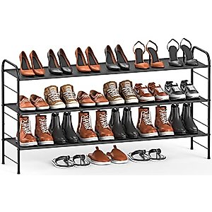 Coonoor 3-Tier Long Shoe Rack Storage for Wide Shoe Shelf Organizer,Black
