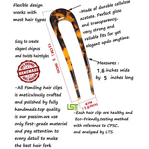 French Hair Pins Tortoise Shell French Hair Forks U Shaped French Pins 2 Prong Hair Sticks Acetate Chignon Pin for Women Hairstyle Accessories 2 Pack