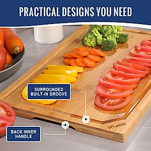 Hiware 4-Piece Bamboo Cutting Boards Set for Kitchen, Heavy Duty Cutting Board with Juice Groove, Bamboo Chopping Board Set for Meat, Vegetables - Pre Oiled, Extra Large