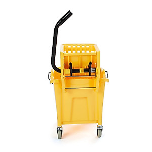 Amazon Basics Side Press Wringer Combo Commercial Mop Bucket on Wheels, 35 Quart, Yellow