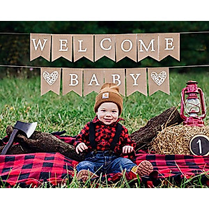 Welcome Baby for Burlap Banner - Bunting Garland for Baby Shower Party Ornament Favors, Baby Photo Prop，Baby Shower Welcome Sign (WELCOME BABY)