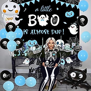 Halloween Baby Shower Decorations for Boy, A Little Boo is Almost Due Baby Shower Decorations Blue and Black Ghost Bat Foil Balloons Little Boo Party Decor, Halloween Boy Birthday Party Decorations
