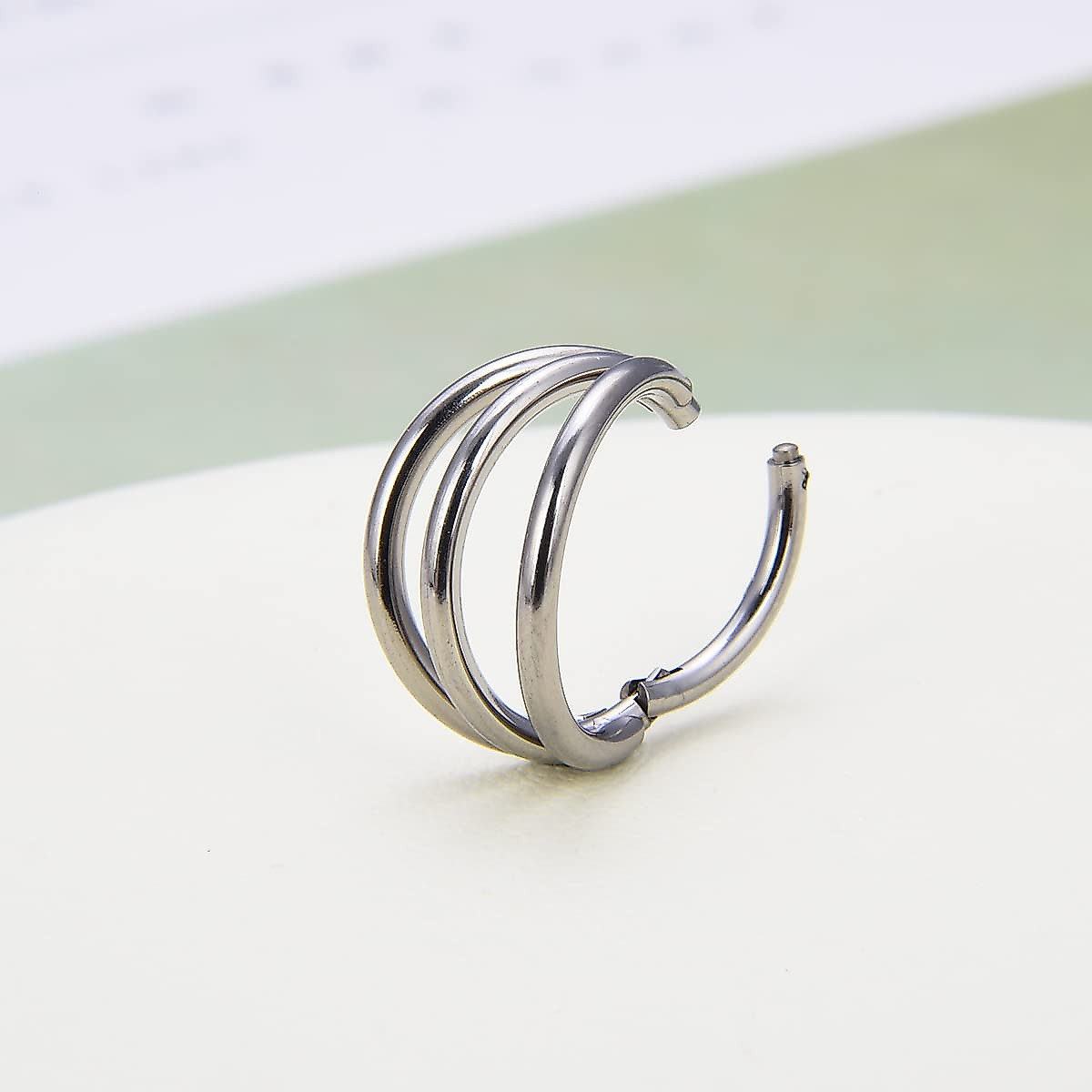 JUSTJANDM G23 Titanium Septum Clicker Nose Ring, 16G Triple Double Open Stack Cubic Zirconia Nose Ring Hoop, Daith Helix Rook Conch Tragus Cartilage Piercing Jewelry for Women (10mm, Triple)