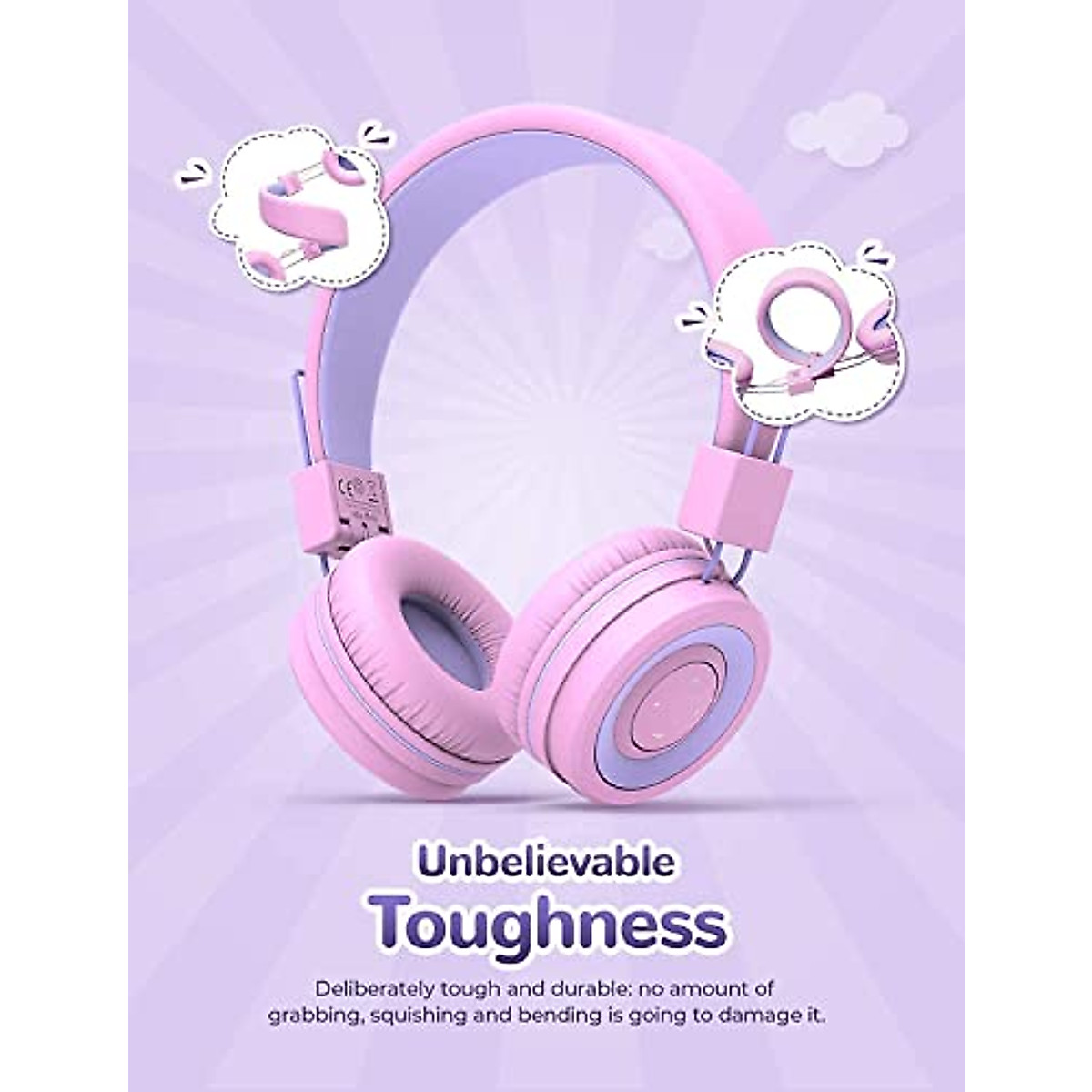 iClever BTH02 Kids Headphones Bundle, Kids Wireless Headphones with MIC, 22H Playtime, Bluetooth 5.0 & Stereo Sound, Foldable, Adjustable Headband, Blue&Pink