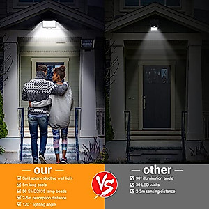 Bellanny Solar Outdoor Flood Light, 6500K 56 LEDs Dusk to Dawn Motion Sensor Light with 16.5ft Cable, IP65 Waterproof Wall Security Light with Separated Solar Panel, for Indoor, Outside, Yard, Garden