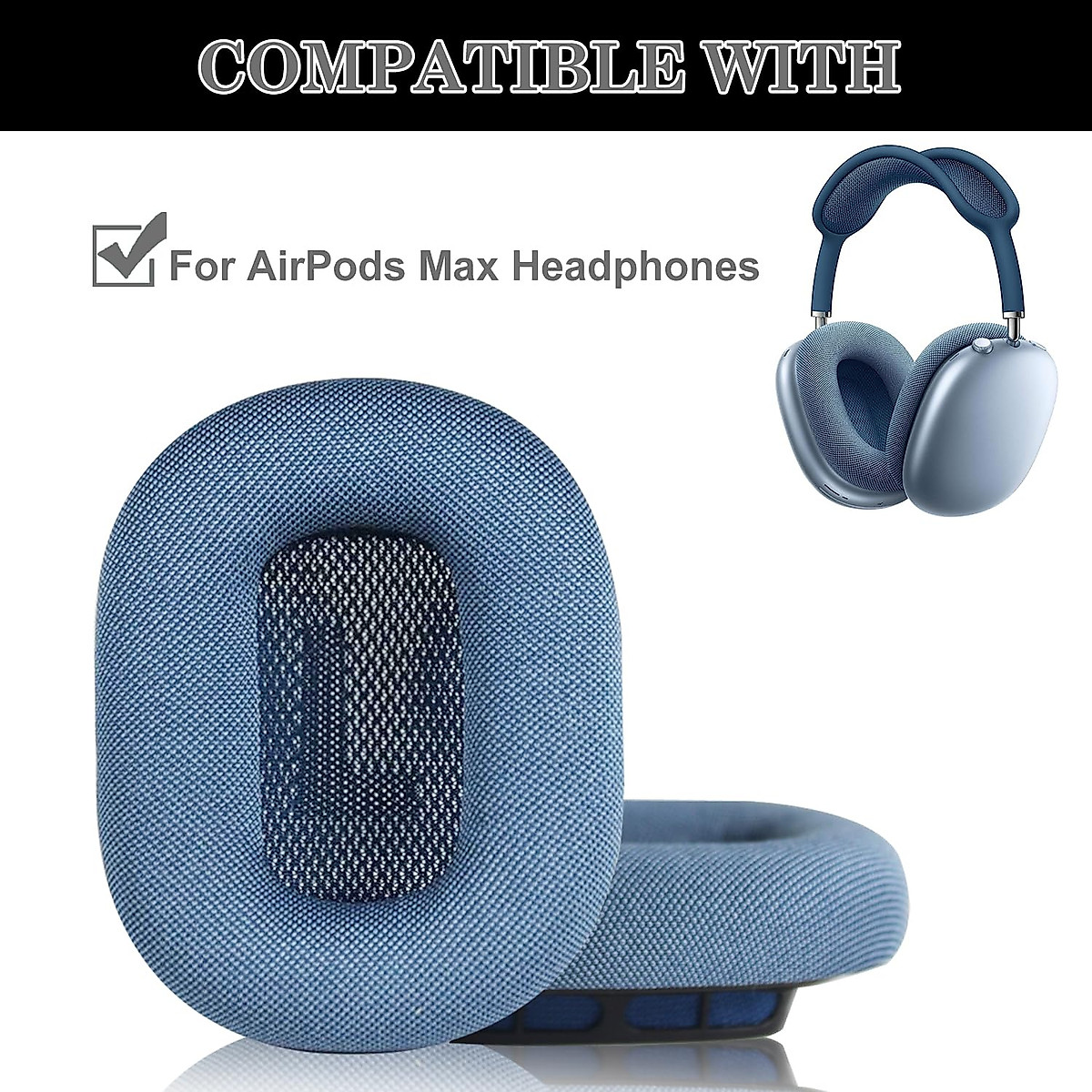 Aiivioll Ear Cushions for Airpods Max Headphones Replacement Ear Cushion Covers Made of Mesh Fabric and Memory Foam (Blue)