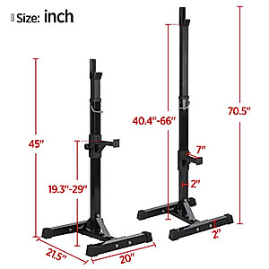 Yaheetech Pair of Adjustable Squat Rack Standard 44-70 Inch Barbell Rack Solid Steel Squat Stands Bench Press Rack Home Gym Portable Dumbbell Racks Stands