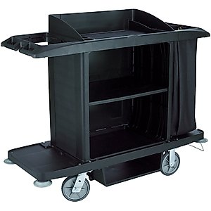 Rubbermaid Commercial Products Housekeeping Cart, Full Size, Black, 3 Shelves, Cleaning Organization and Supplies Storage, Maid Cart for Hotel/Motel/Commercial Facilities