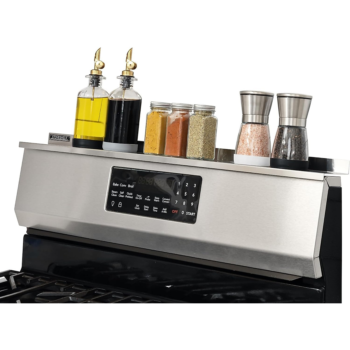 StoveShelf 30" Length Stainless Steel Finish Magnetic Shelf for Kitchen Stove - Kitchen Storage Solution with Zero Installation - Over Stove Spice Rack Organizer