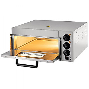 Electric Pizza Oven with Stone and Shelf - 14-inch Single Deck, 110V 1300W - Multipurpose Indoor Pizza Maker for Restaurant and Home Baked Pretzels - Stainless Steel