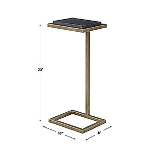 Moss + Fig Martini Drink Table | Black Marble and Aged Gold End Table (Modern Pedestal Table 10 W x 23 H x 8 D inches)
