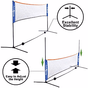 ZENY 10ft Portable Badminton Net Tennis Net for Soccer, Pickleball, Kids Volleyball Indoor Adjustable Height 2.5ft to 5ft for Outdoor Court Backyard Beach Games