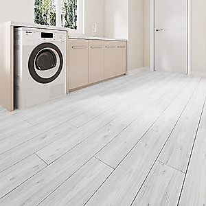 LaCheery 36"x6" 18 Tiles Bathroom Floor Tiles Peel and Stick Waterproof Sticky Floor Tile Grey White Oak Wood Plank Vinyl Flooring Tiles Peel and Stick for Bathroom Self Adhesive Vinyl Floor Tiles