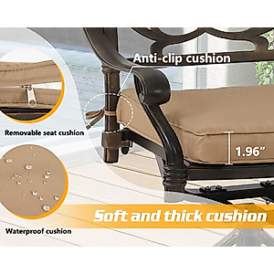 TITIMO 5-Piece Outdoor Patio Dining Set, All-Weather Cast Aluminum Patio Conversation Set with 4 Cushions Swivel Chairs and 35.4" Round Table, Umbrella Hole,for Backyard Garden Deck (Khaki)