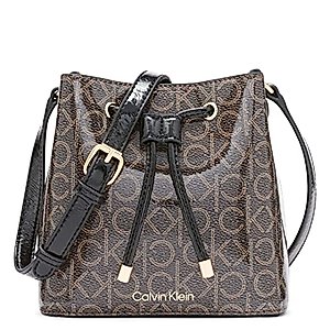 Calvin Klein Astatine Micro Mini Bucket Crossbody, Brown/Khaki/Black Logo,One Size