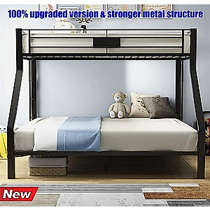 MAANYS Reinforced Version and Stronger Heavy Duty Metal Steel Queen Bunk Bed with Enhanced Ladder and Legs, Thickened Safer Bunk Queen Bed Bunk Bed Frame (Easier Assembly) (Twin XL Over Queen)