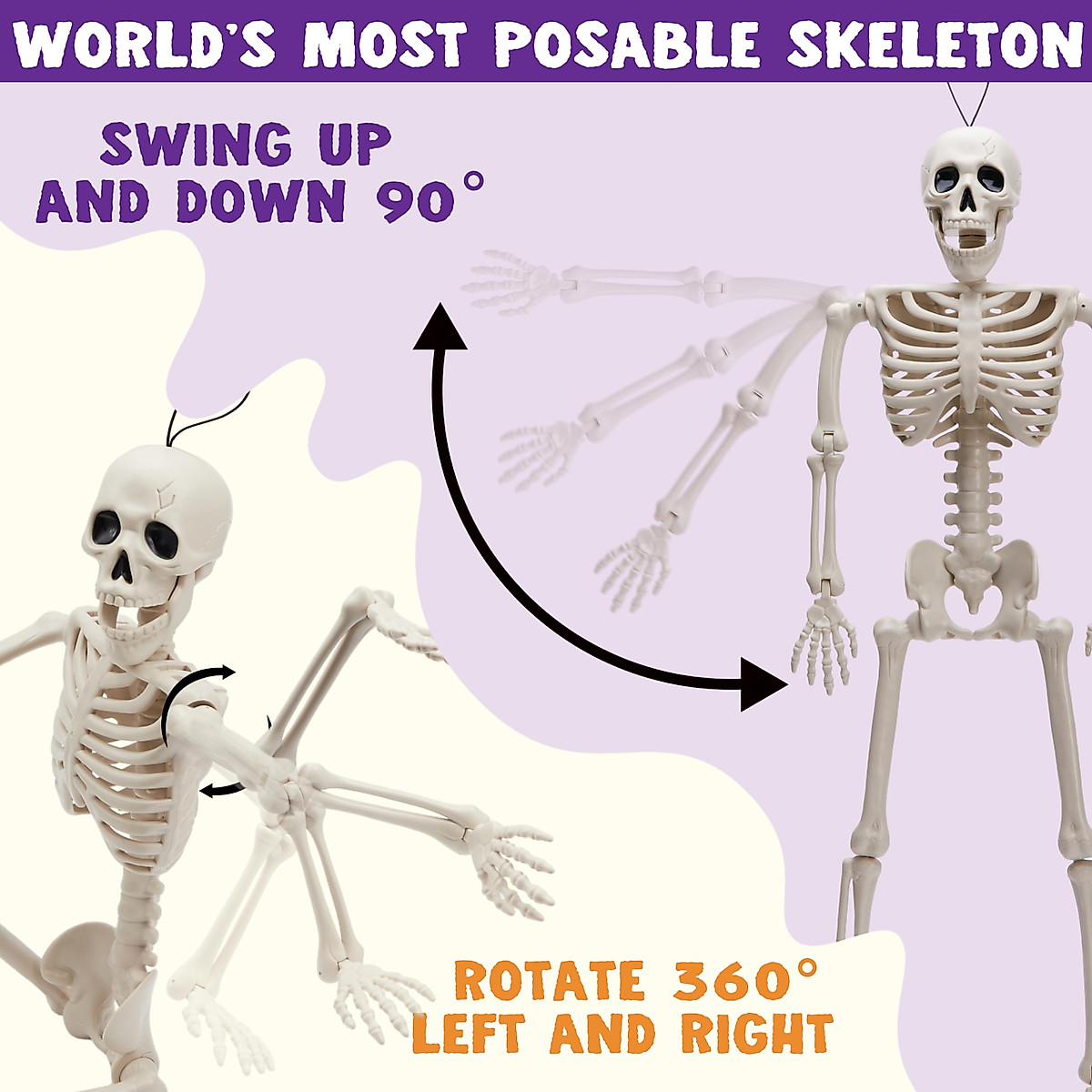 JOYIN 3 PCS Halloween Hanging Skeletons 16" Full Body Posable Joints Movable Plastic Bones for Halloween Party Outdoor Indoor Decor, Yard Patio Lawn Garden Props Decorations