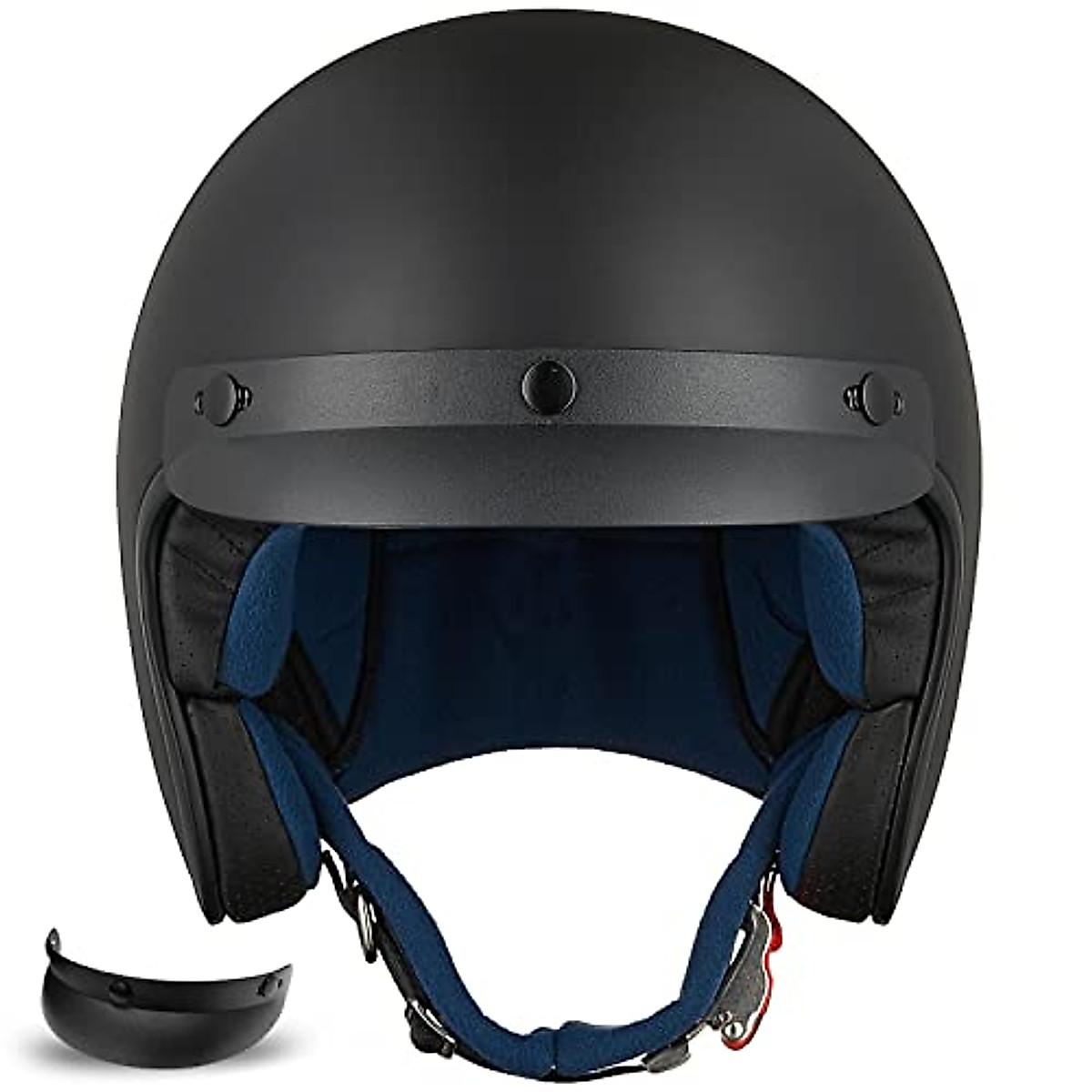 ILM 3/4 Open Face Motorcycle Helmets, Retro Vintage Moped Helmet for Men Women, Scooter ATV Cruiser Bobber Helmet, DOT Approved Model-207 (Matte Black, L)