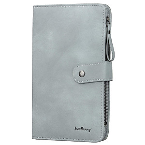 Wristlet Wallets for Men & Women, Leather Clutch Wallet with Card Slots Business Long phone Purse Multi Card Organizer (C224 Gray)