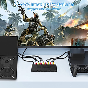 RuiPuo 4Port AV to HDMI Converter, 4Port AV to HDMI Switcher with IR Remote, Support 16:9/4:3 and Quick Switch Compatible with WII/N64/SNES/Xbox/PS1/PS2/PS3/VHS/VCR/DVD Players etc.(4AV In-1HDMI Out)