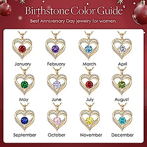 LOUISA SECRET Birthstone Necklace for Women, 925 Sterling Silver Pendant Necklace, 19inches Forever Love Heart Necklace, Rose Gold-Plated Necklace Jewelry Anniversary Birthday Gift for Women Wife Girl