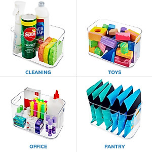 STORi Bliss 10" x 6" Open Compartment Clear Plastic Organizer | Rectangular Makeup and Vanity Storage Bin and Pantry Caddy with Pass-Through Handles | Round Corner Design | Made in USA