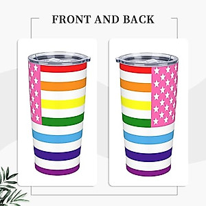 IYERSKD LGBT American Pride Rainbow Flag 20 oz Stainless Steel Tumbler Vacuum Insulated Leakproof Travel Mug for Car Office Gym