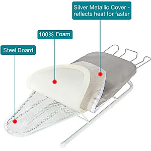 STORAGE MANIAC Tabletop Ironing Board with Iron Rest, All-Iron Frame & Silver Metallic Cover for Faster Ironing - Silver Grey