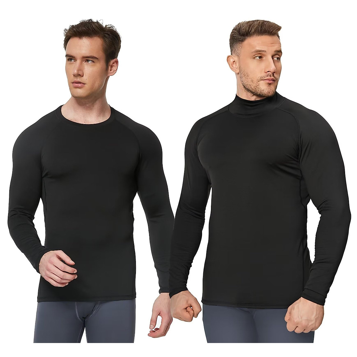 TELALEO 5 Pack Men's Thermal Compression Shirts Long Sleeve Turtle Mock Neck Shirts Athletic Base Layer Top Winter Cold Gear L