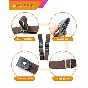 YUNDUOJIA No Buckle Comfortable Elastic Stretch Belts for Womens, Black Elastic Waist Adjustable Invisible Belts for Jeans Pants（2 Sets）