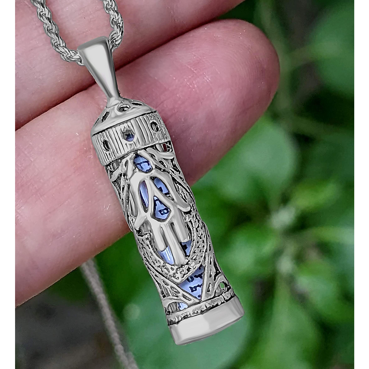 NanoStyle Mezuzah Necklace Bar Mitzvah Gifts 925 Sterling Silver Hamsa Hand Pendant Shema Israel Scroll Jewish Gifts from Israel for Men or Women, 20" Thick Silver Chain
