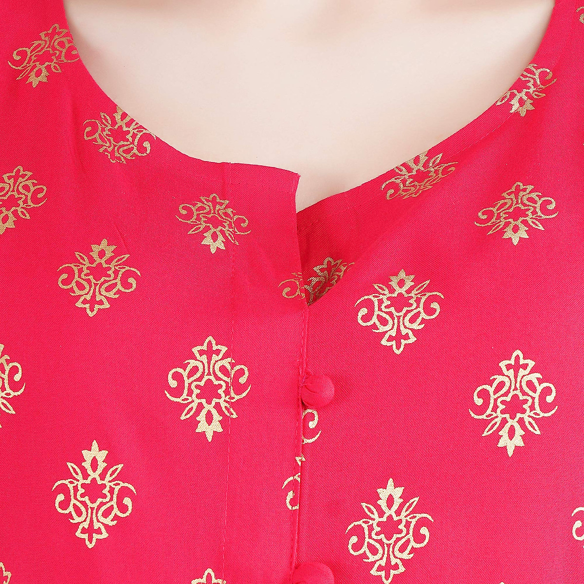 Arayna Women's Rayon Printed Kurta with Skirt Set, Red, Large