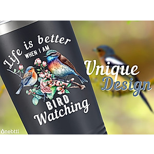 Onebttl Bird Watching Tumbler for Lovers & Watchers, 20oz Stainless Steel Insulated With Lid & Straw, Gift Card & Box Included, Best Birthday Gift - Black