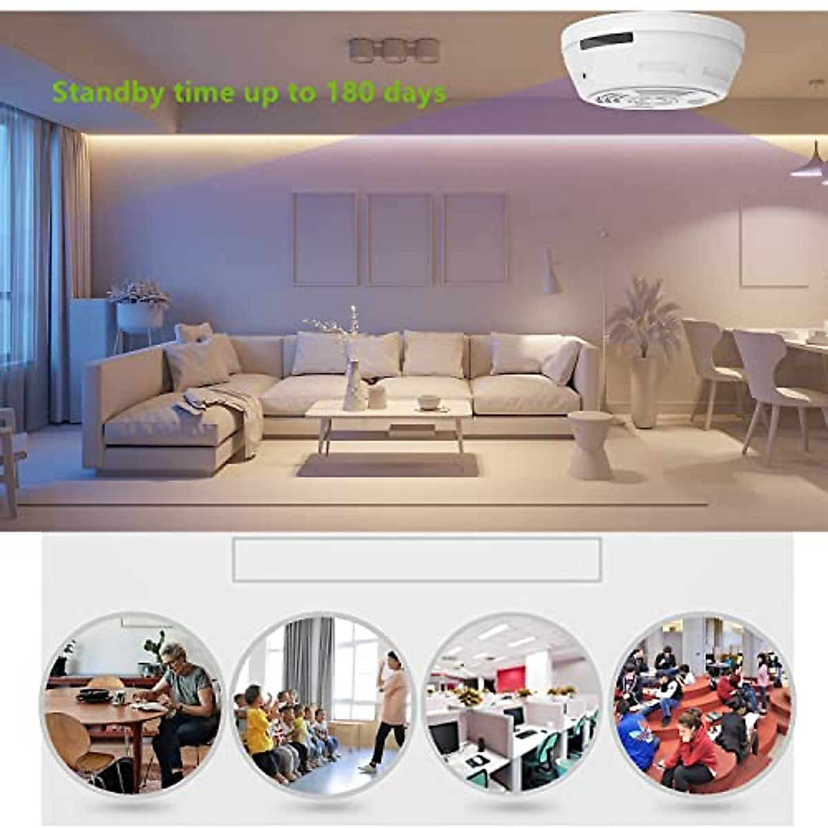 Spy Camera Smoke Detector Hidden Camera - WiFi 180 Days Standby 1080P HD Night Vision PIR Motion Detection Video Recorder Ceiling Nanny Cam