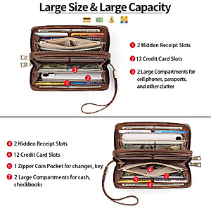 GAEKEAO Wallet for Women Clutch RFID Blocking Leather Wristlet Purse Large Capacity Credit Card Holder with Grip Hand Strap