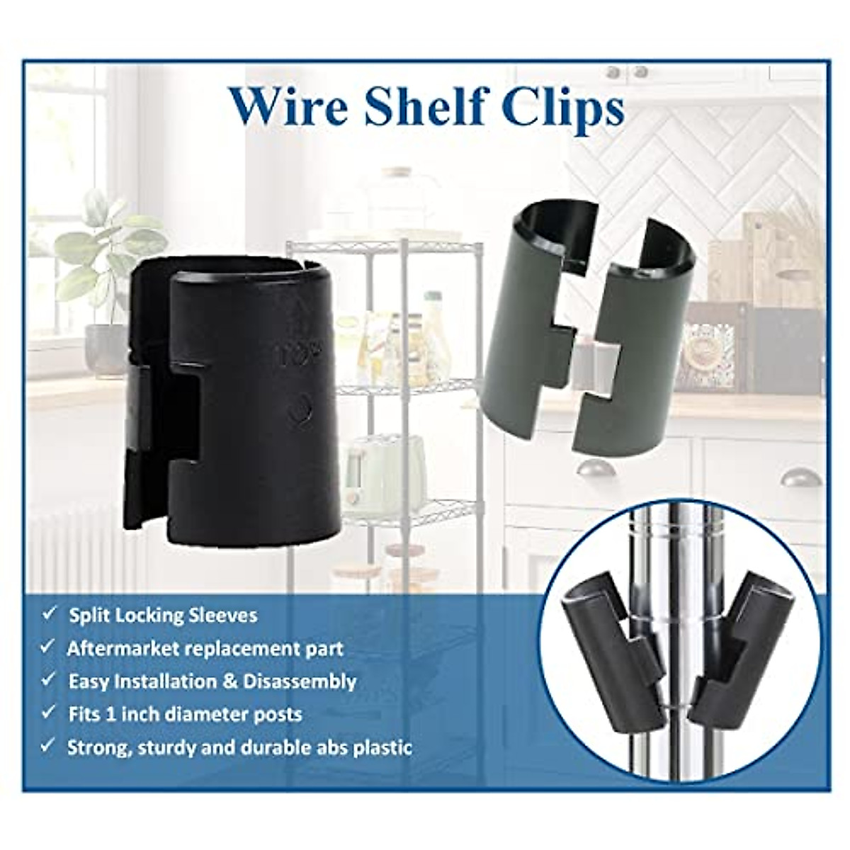 JSP Manufacturing 1" Diameter Post Wire Shelf Clips Shelving Split Sleeves Lock Metal Rack Locking Plastic 24 Pairs (48)